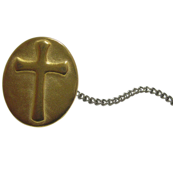 Kiola Designs | Accessories | Gold Toned Oval Religious Cross Tie Tack ...